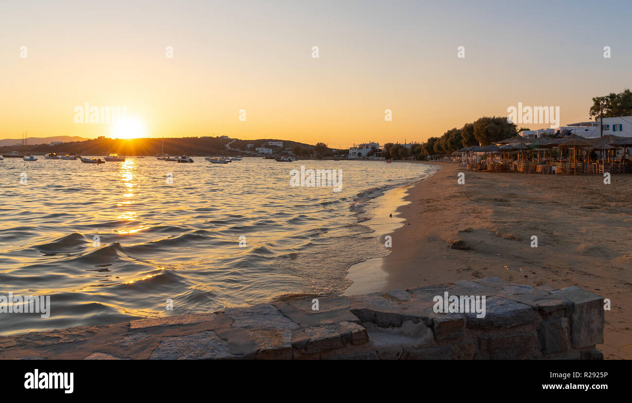 View of Aliki beach at sunset - Cyclades island - Aegean sea - Aliki ...