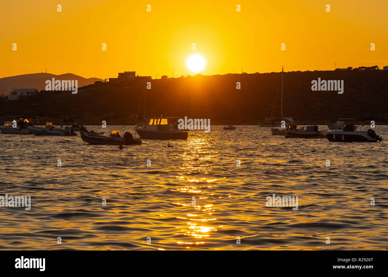 View of Aliki beach at sunset - Cyclades island - Aegean sea - Aliki ...