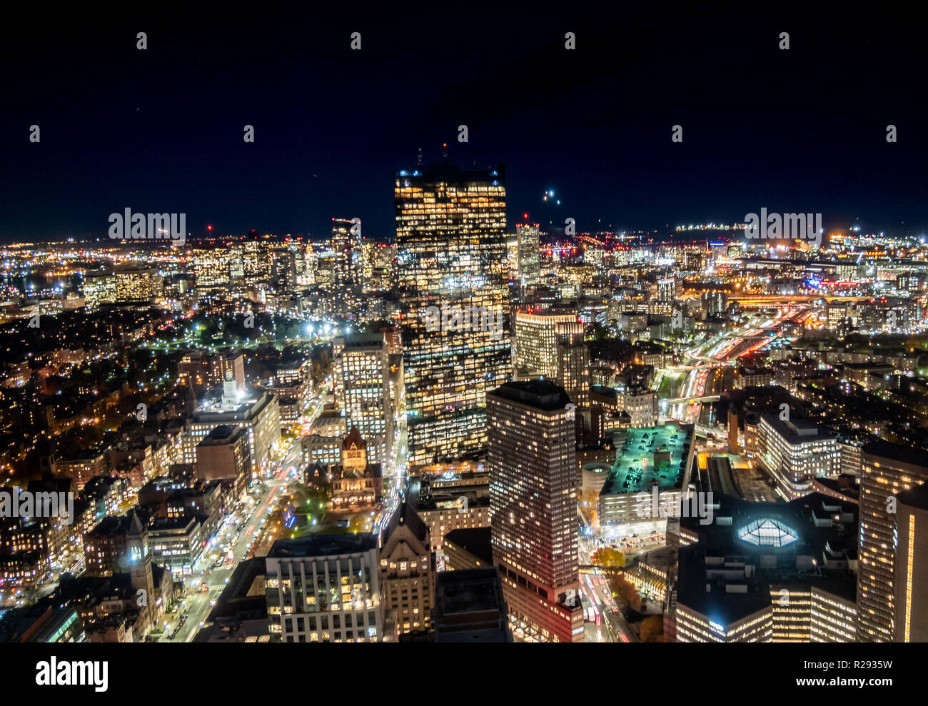 Panoramic View of the Night Life of Downtown Boston with Clear Skies ...