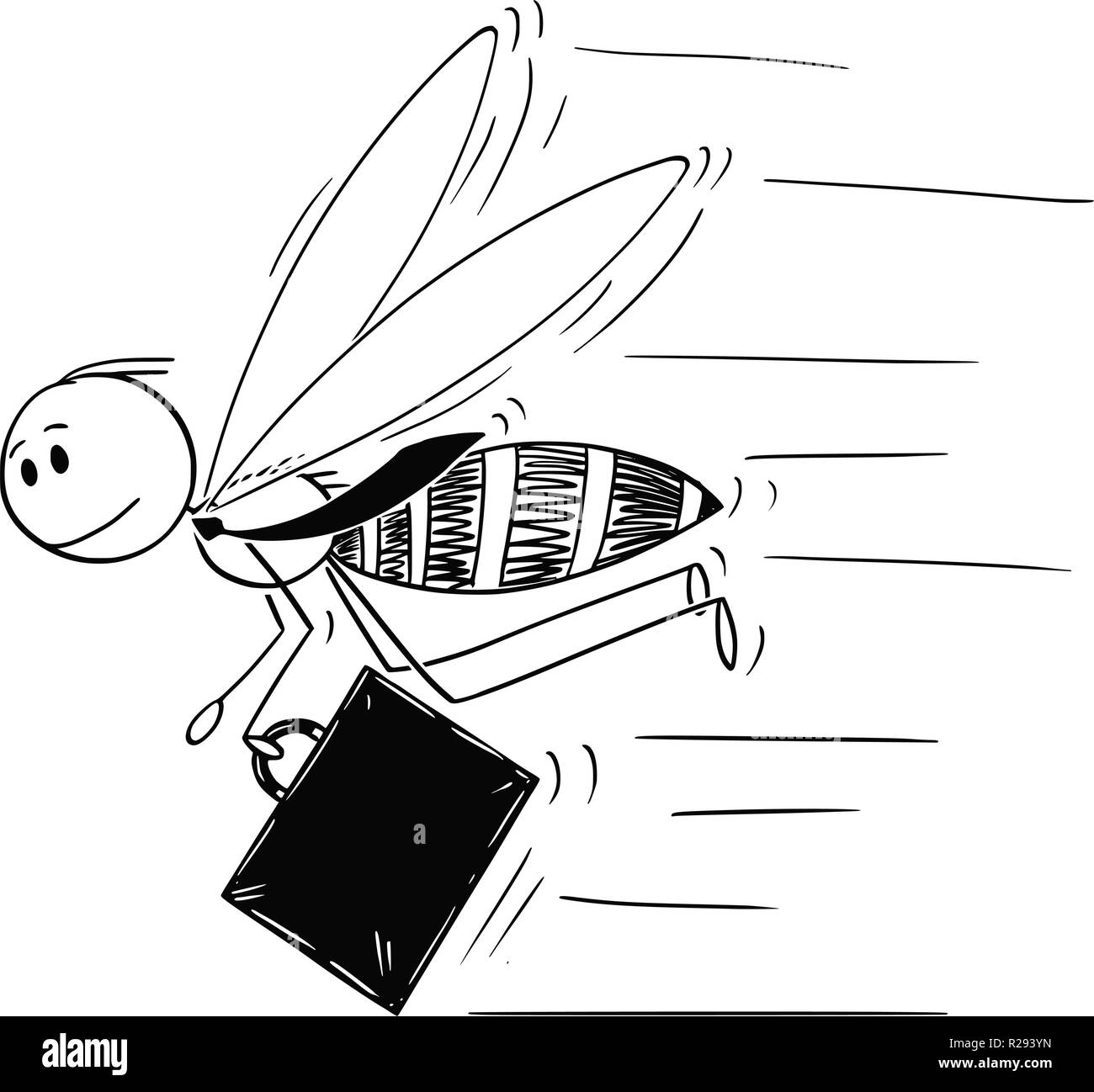 Cartoon of Businessman Depicted as Flying Hardworking Bee or Honeybee ...