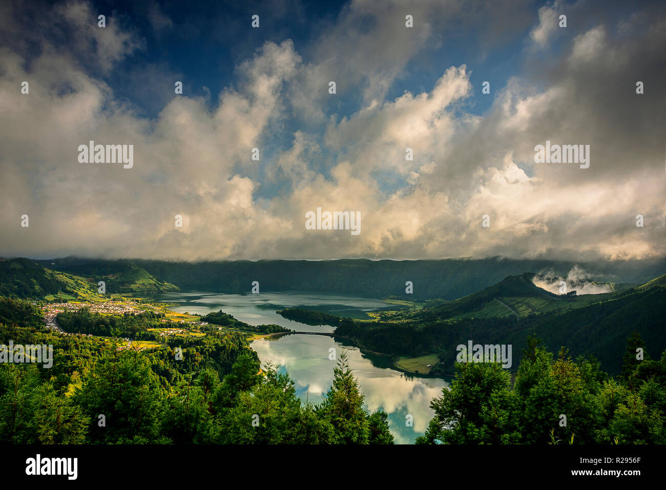 landscape of sete cidades volcano's lake. azores, portugal Stock Photo ...