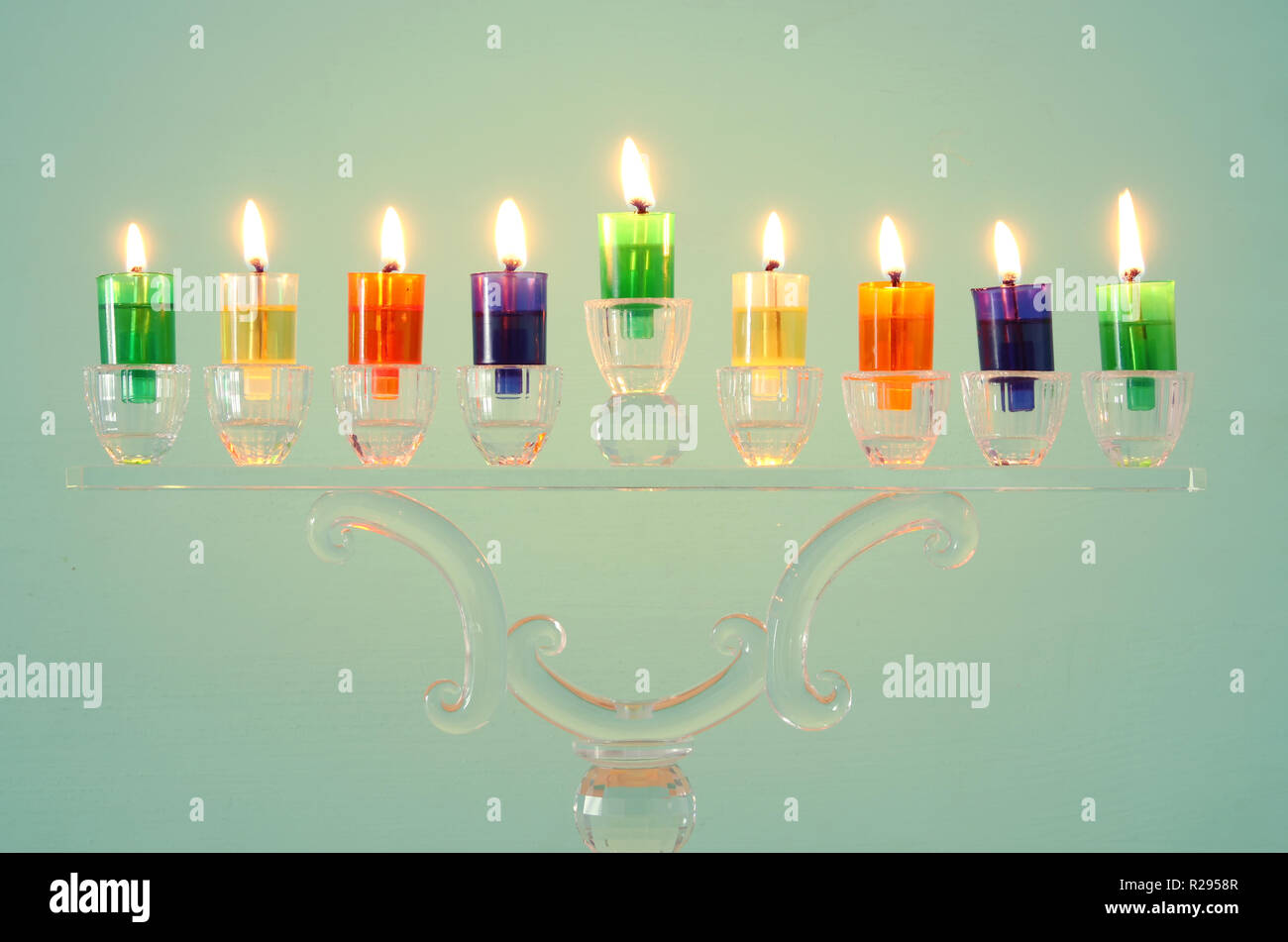 image of jewish holiday Hanukkah background with crystal menorah ...