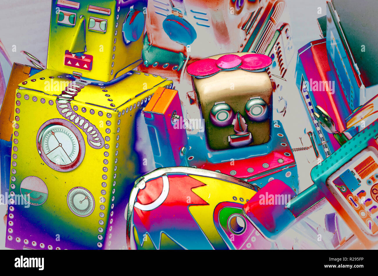 surrealistic robots toys close up abstract image Stock Photo - Alamy