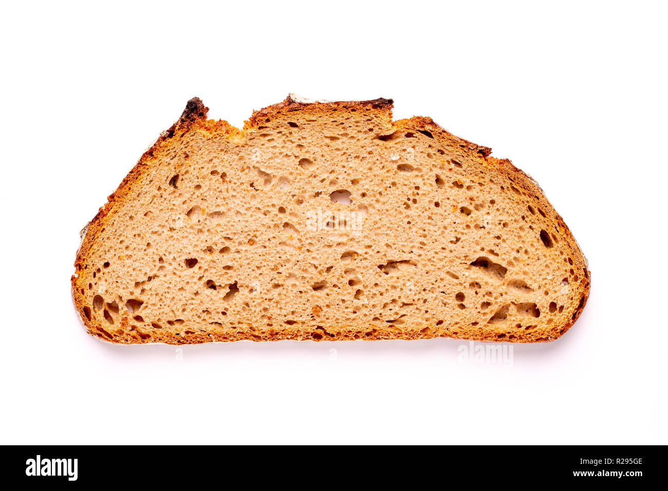 One single slice of bread isolated on white background, top view ...