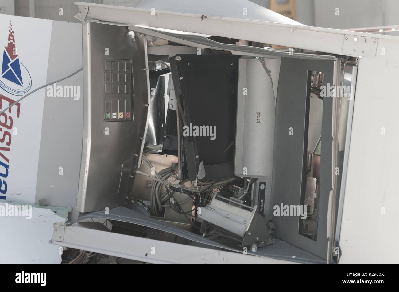 ATM machine with broken glass following a robbery Stock Photo - Alamy