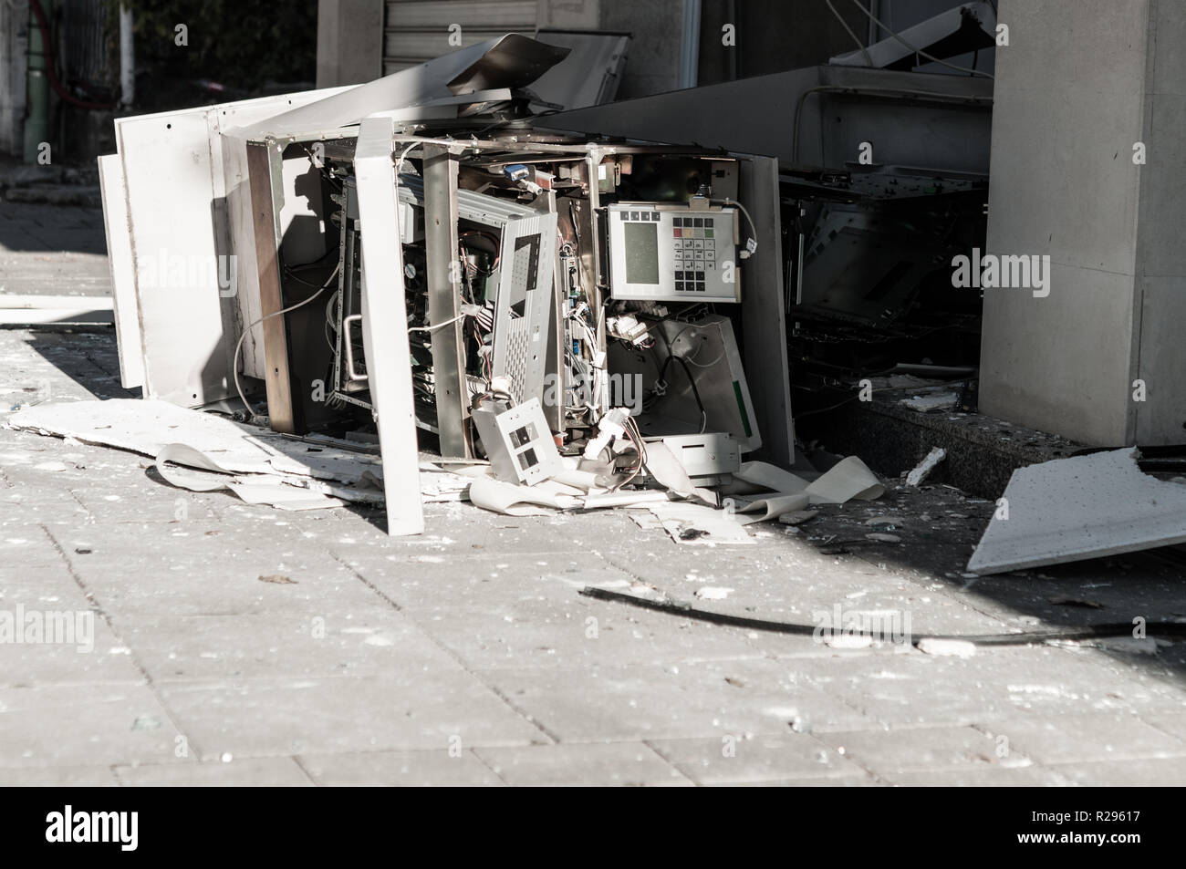ATM machine with broken glass following a robbery Stock Photo - Alamy