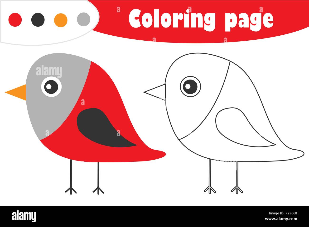 Bullfinch in cartoon style, christmas coloring page, education paper ...
