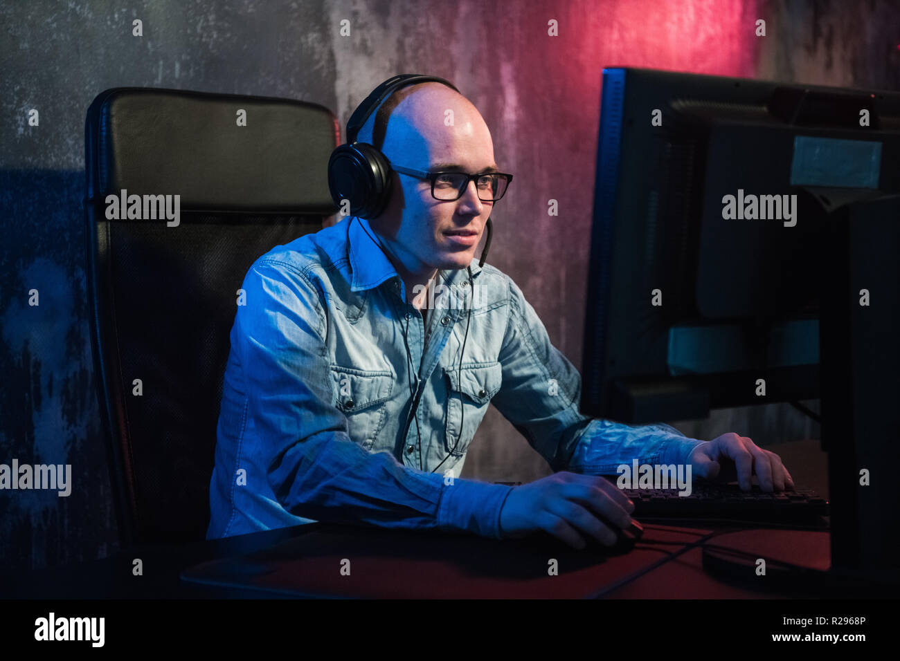 He like play and win video games. In blue light of display emotional ...