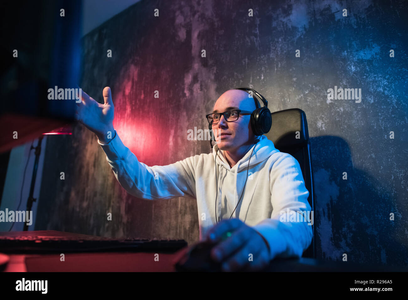 He like play and win video games. In blue light of display emotional ...