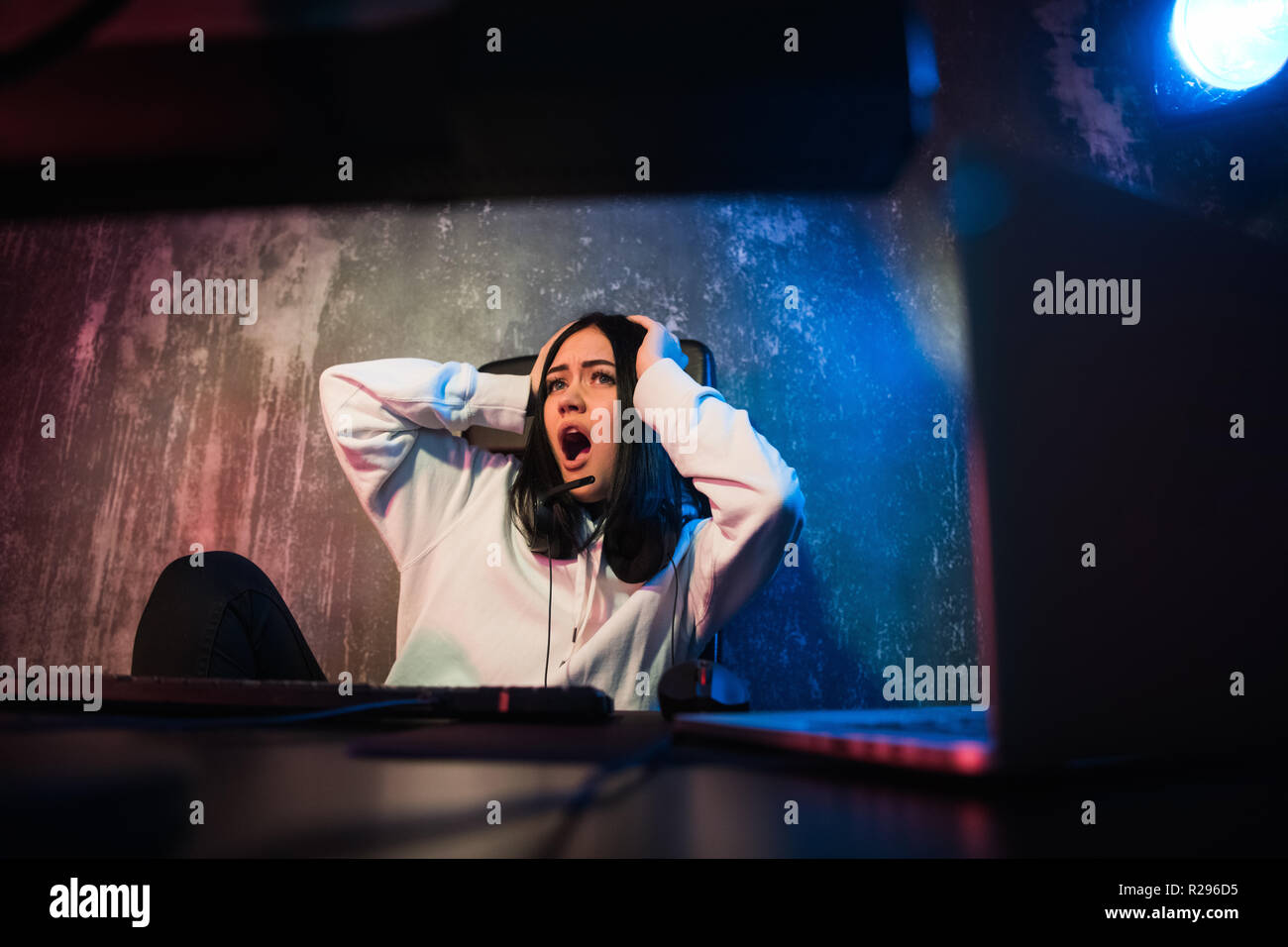 young teenager woman abused suffering internet cyberbullying scared sad ...