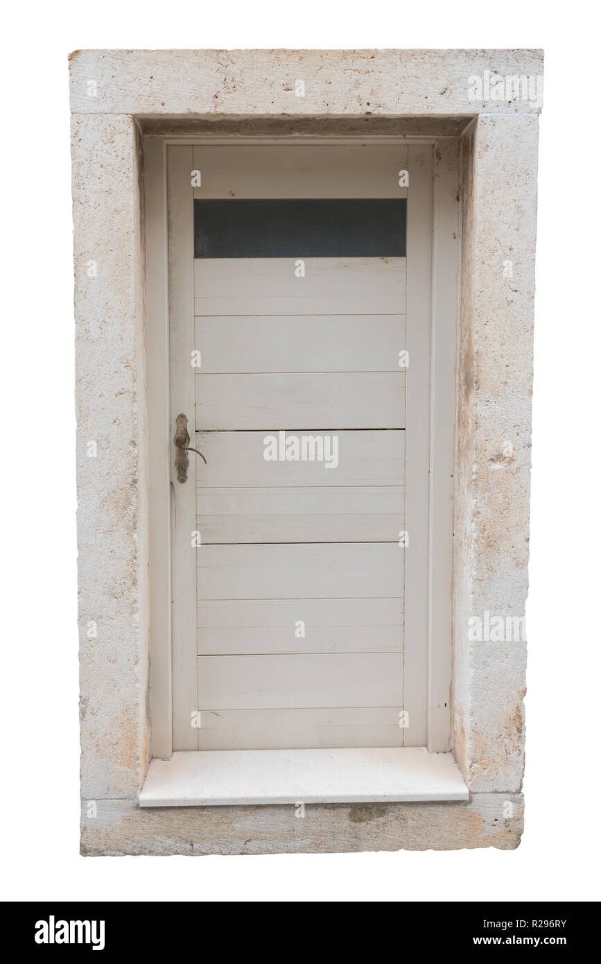 White doors with stone frame isolated on white background. Exterior ...