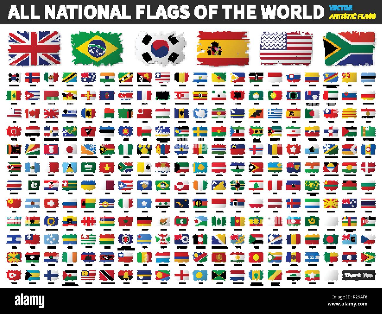 All national flags of the world . Artistic watercolor painting flat ...