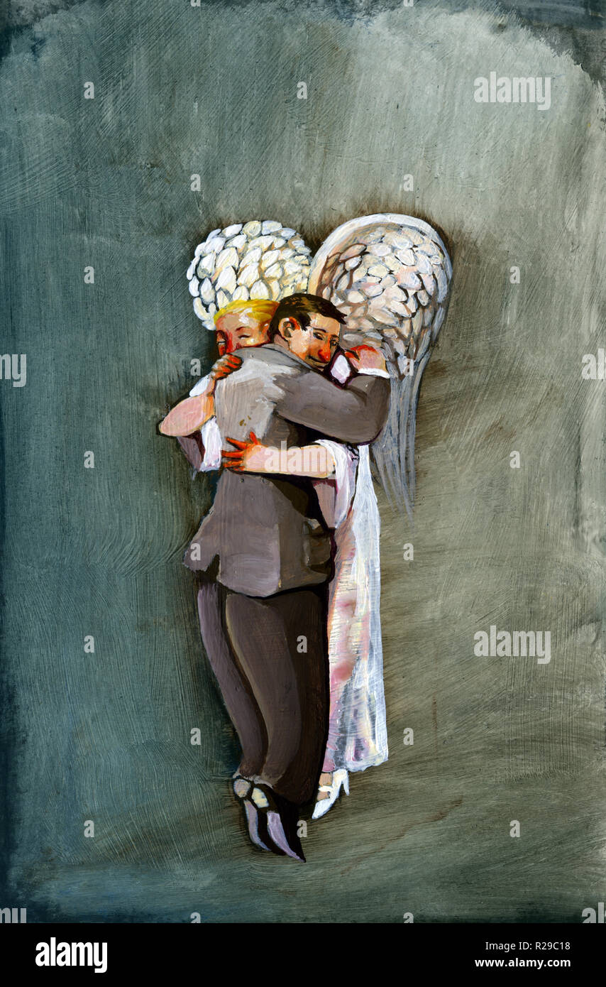 man embraces an angel dreamy and happy faces they leaven leggmetafora ...
