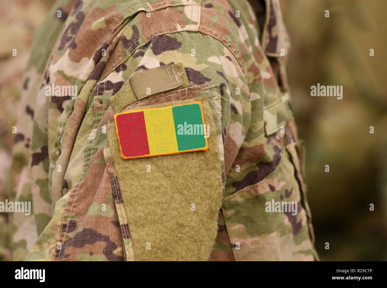 Republic of Guinea flag on soldiers arm. Republic of Guinea troops ...
