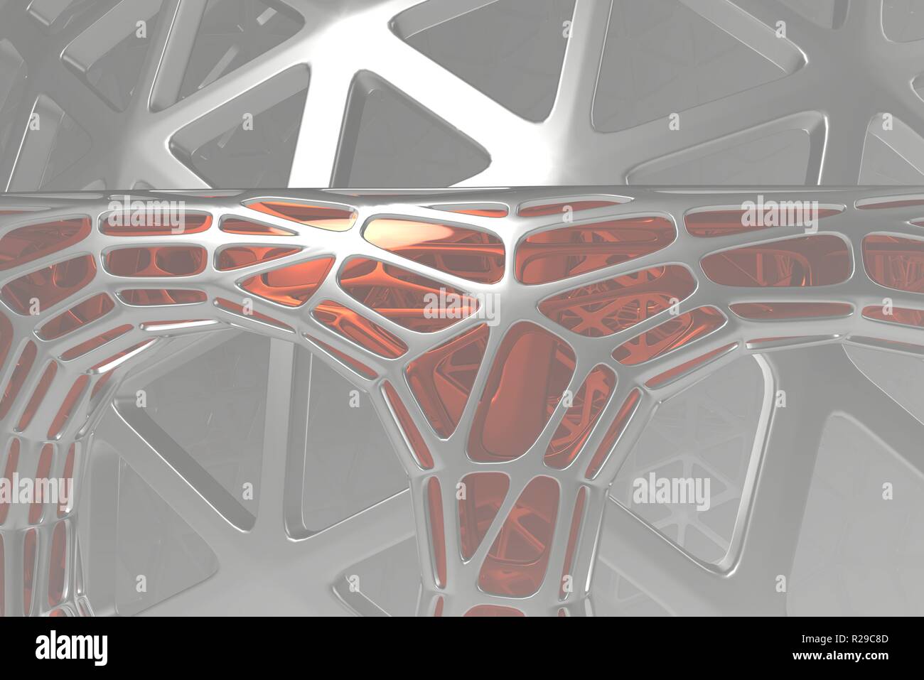 Abstract 3d rendering concept of high poly architecture with steel and ...