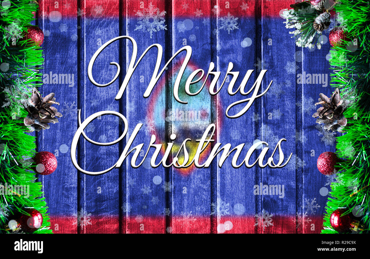 Merry christmas holiday concept with blurred flag image of Guam, Xmas ...