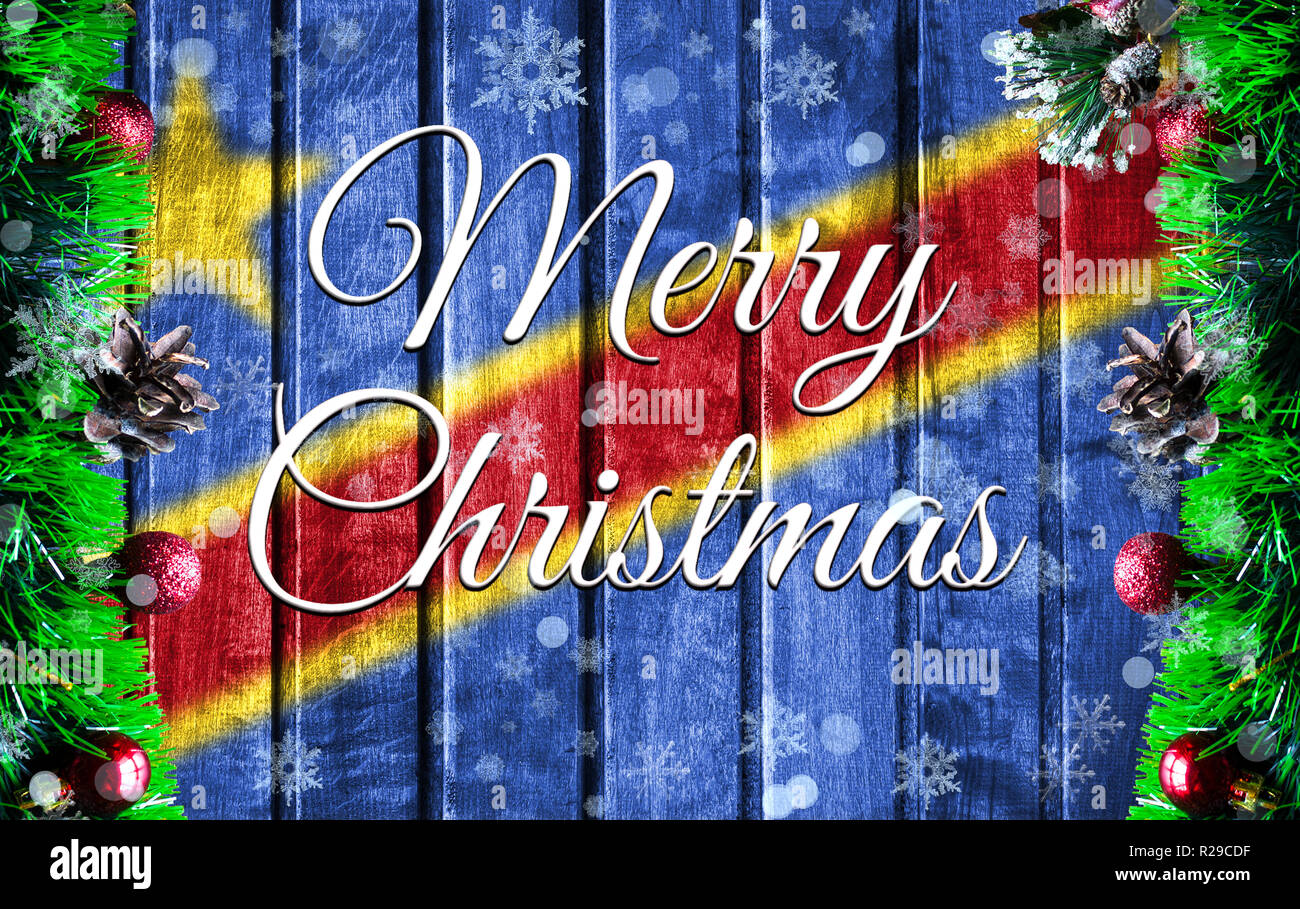 Merry christmas holiday concept with blurred flag image of Congo ...