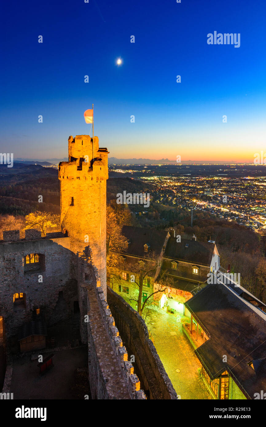 Bensheim: Schloss Auerbach Castle, view to town Bensheim, Rhine valley ...