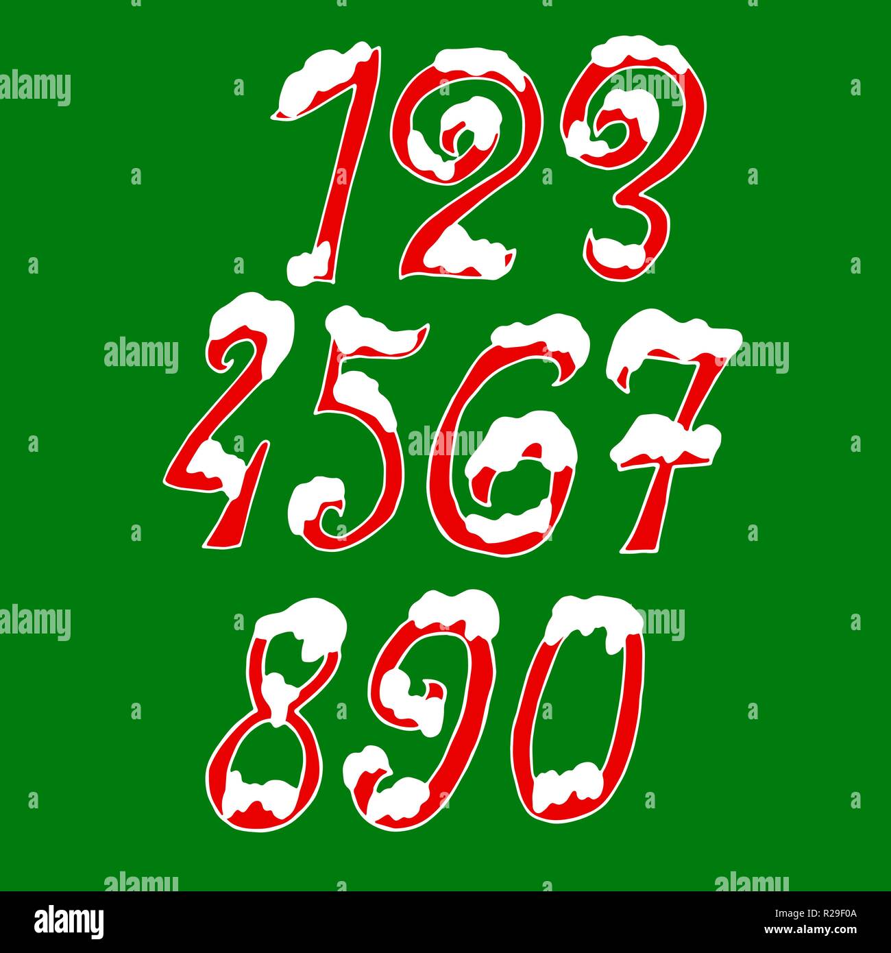 Christmas snowy digits. Holiday font with snow. Handdrawn numbers ...