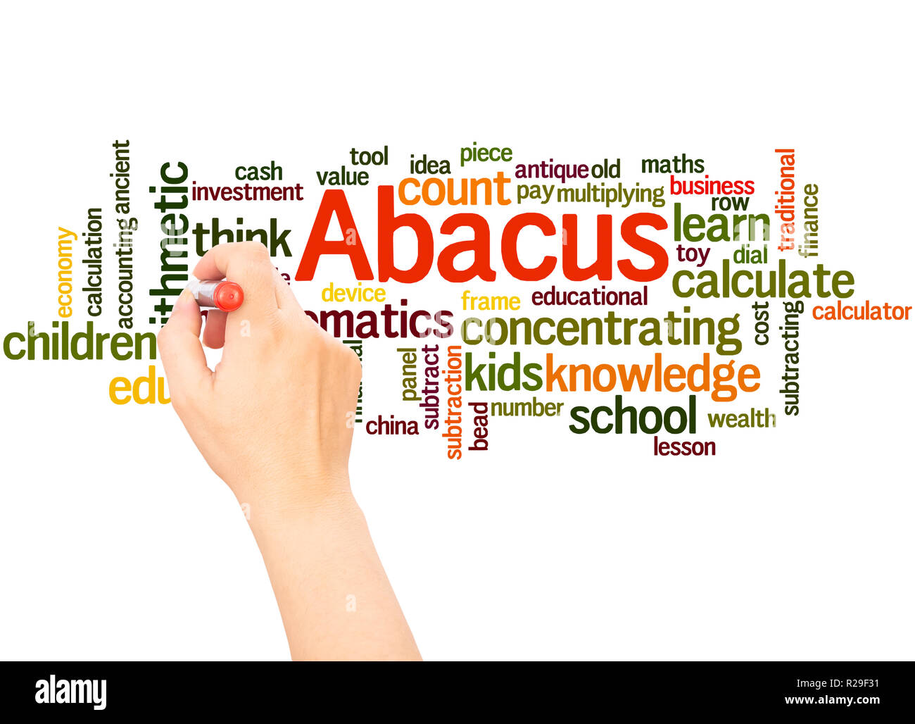 Abacus - counting frame, word cloud hand writing concept on white ...