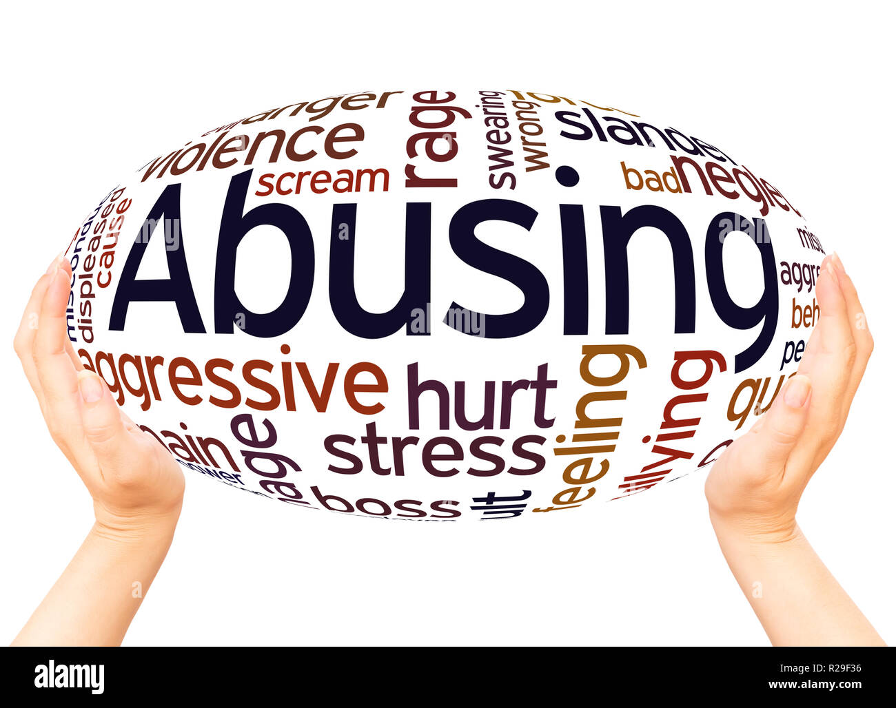 Abusing word cloud hand sphere concept on white background Stock Photo ...