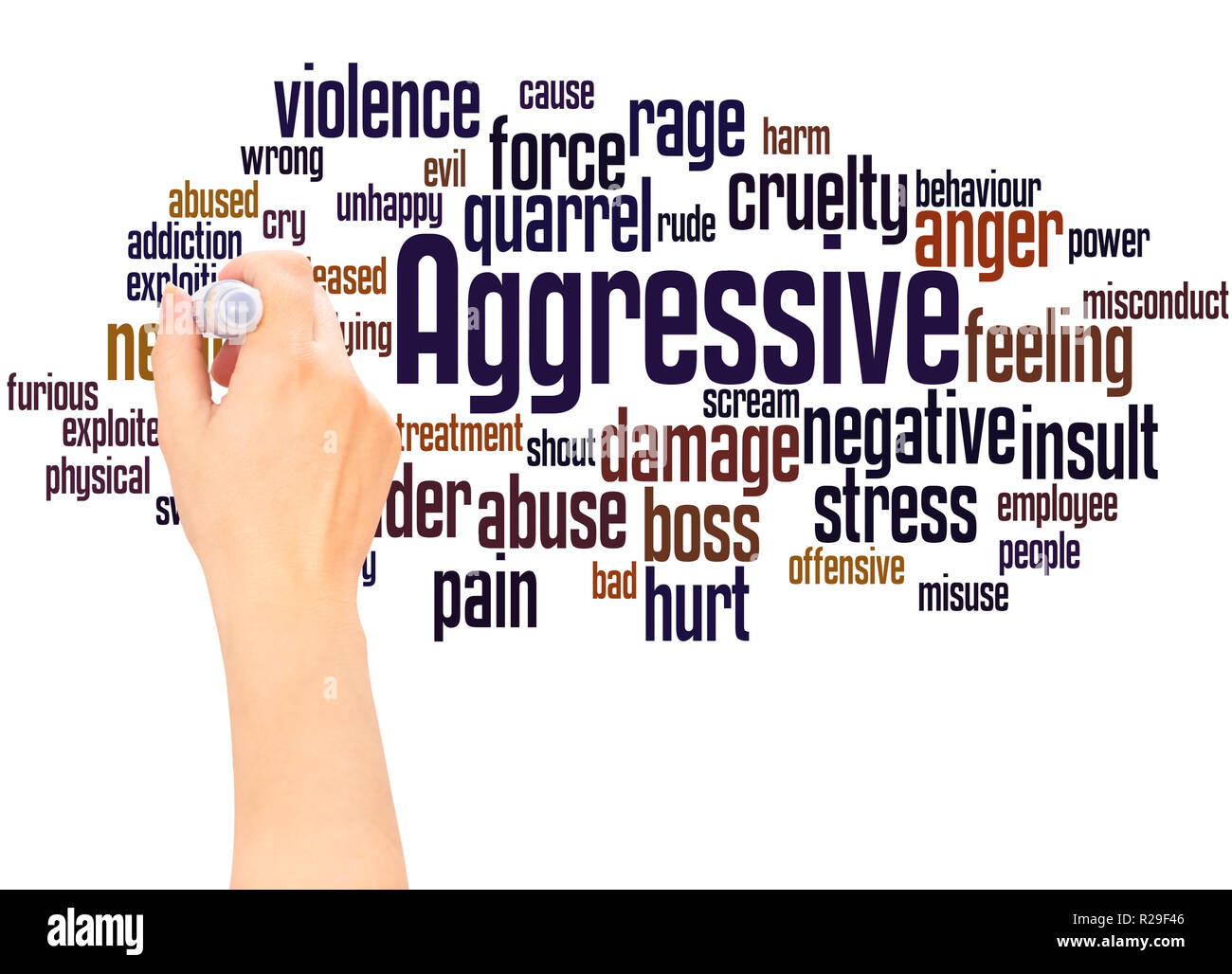 Aggressive word cloud hand writing concept on white background Stock ...
