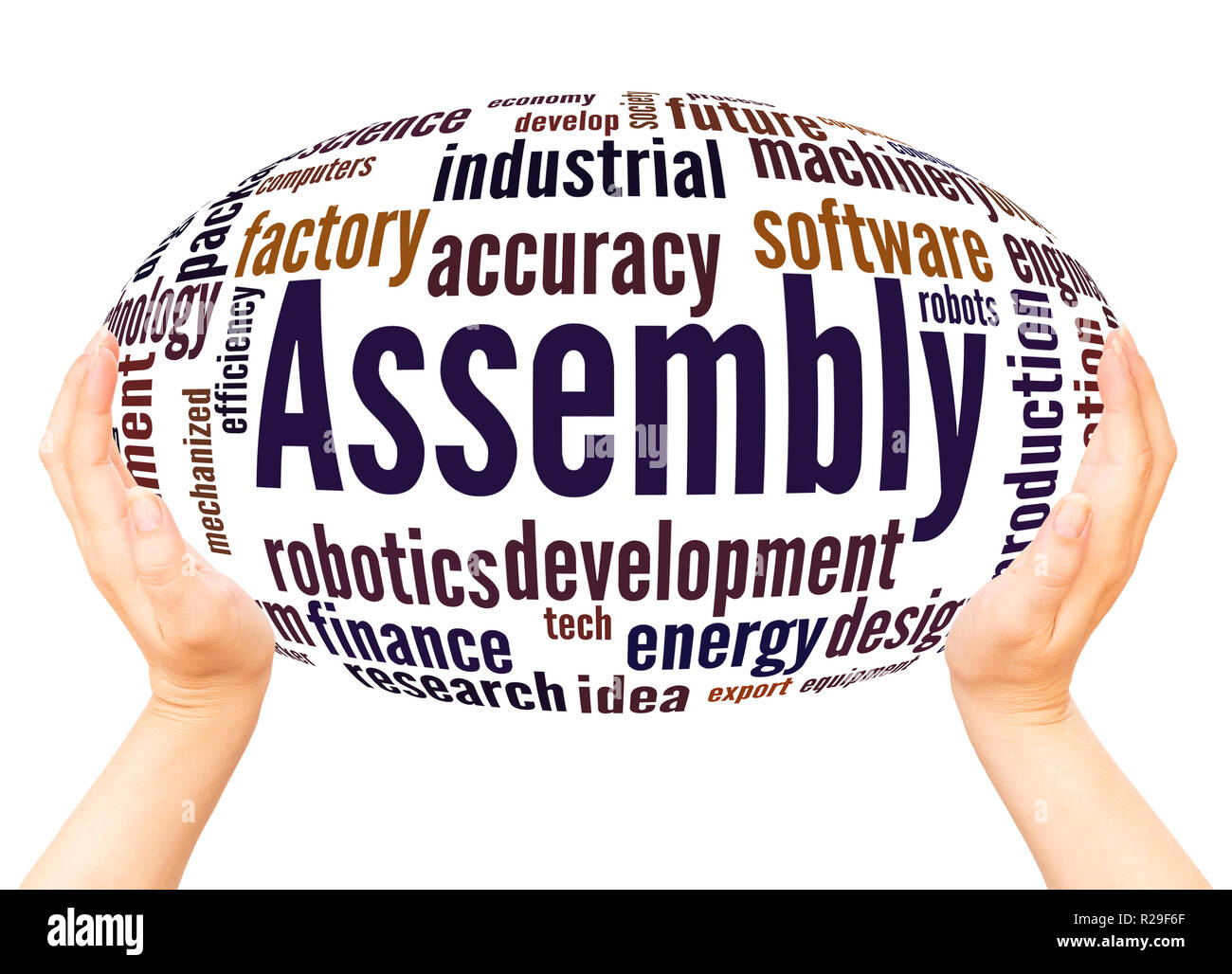 Assembly word cloud hand sphere concept on white background Stock Photo ...