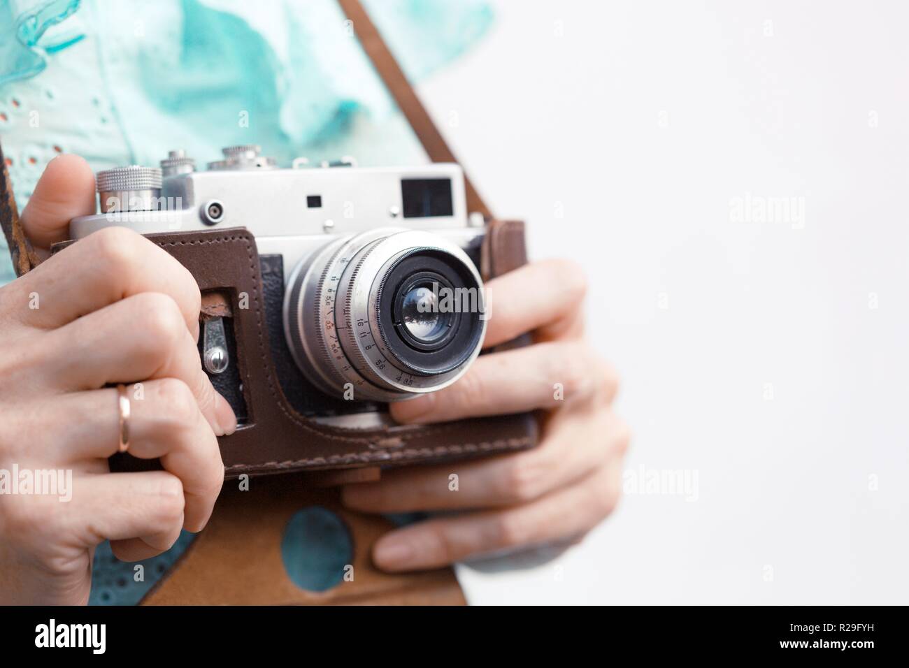 Girl with retro camera. Vintage Stock Photo - Alamy