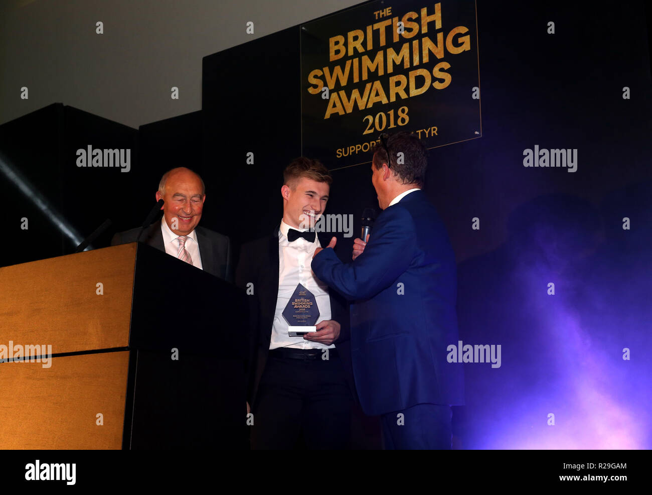 British Swimming athlete of the year winner Jack Laugher with presenter ...