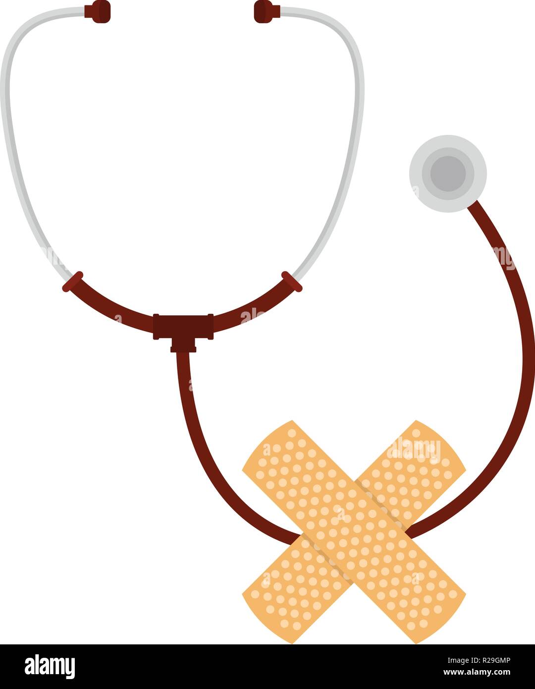 Stethoscope and cross icon. Flat illustration of stethoscope and cross ...