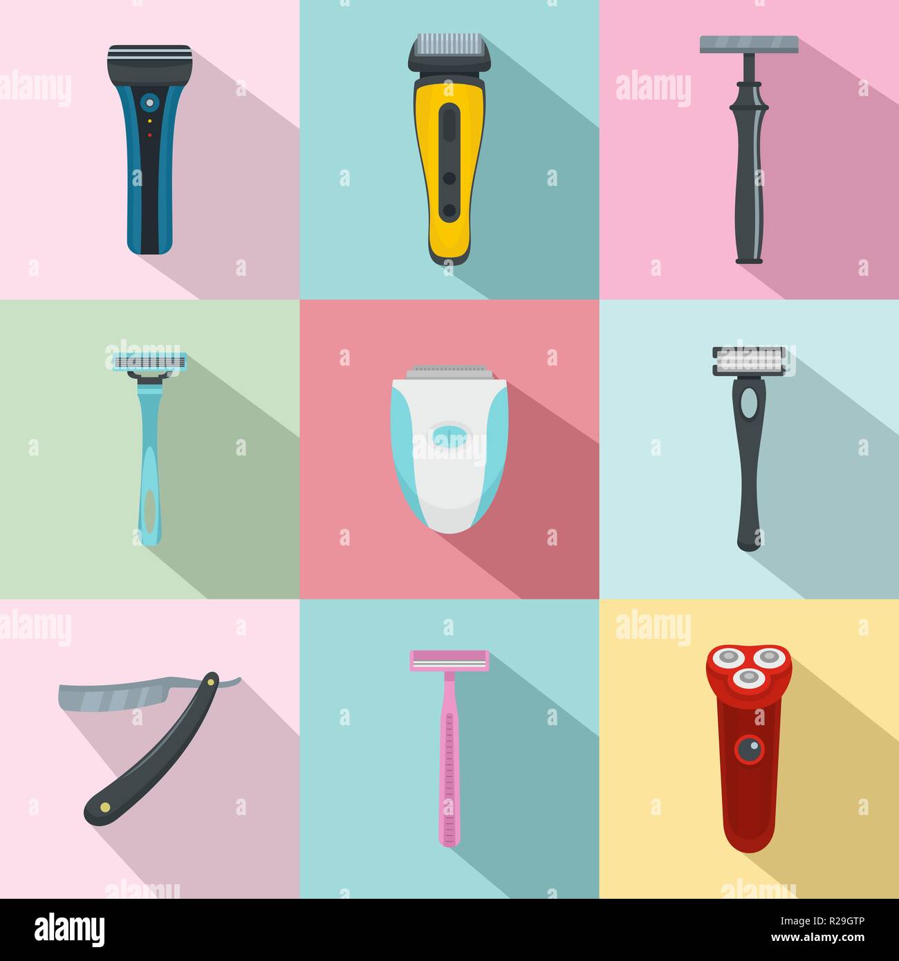 Shaver blade razor personal icons set. Flat illustration of 9 shaver ...