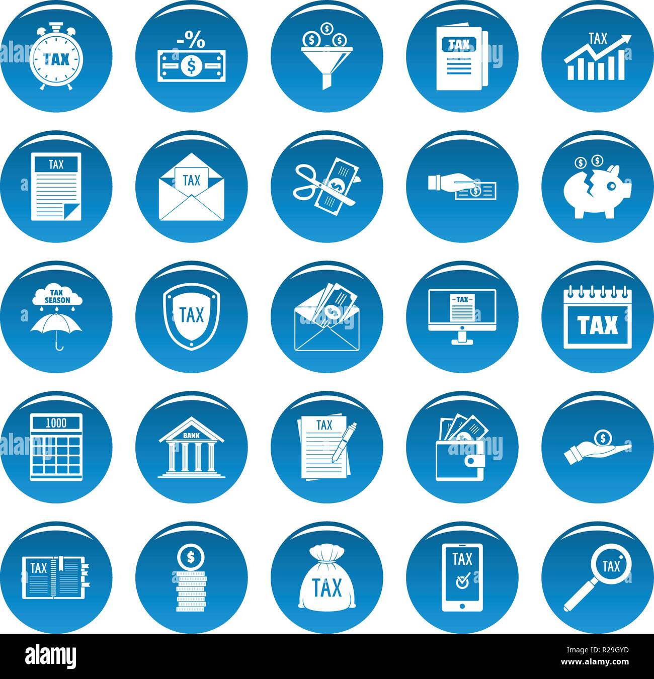 Taxes icons set. Simple illustration of 25 taxes vector icons blue ... Taxes icons set. Simple illustration of 25 taxes vector icons blue ...