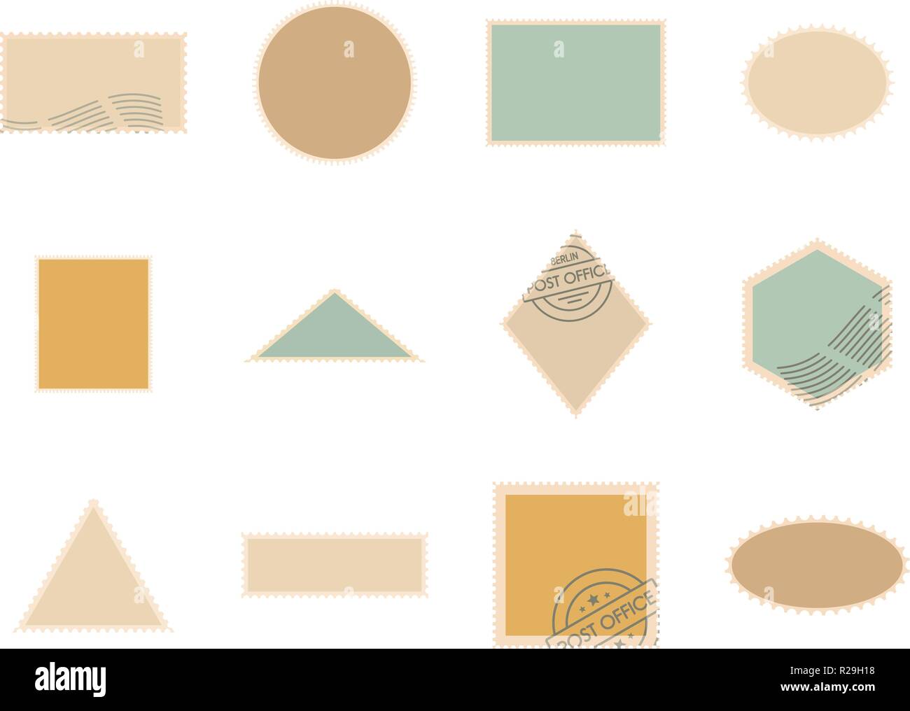 Postage stamp icons set. Flat illustration of 12 postage stamp vector ...