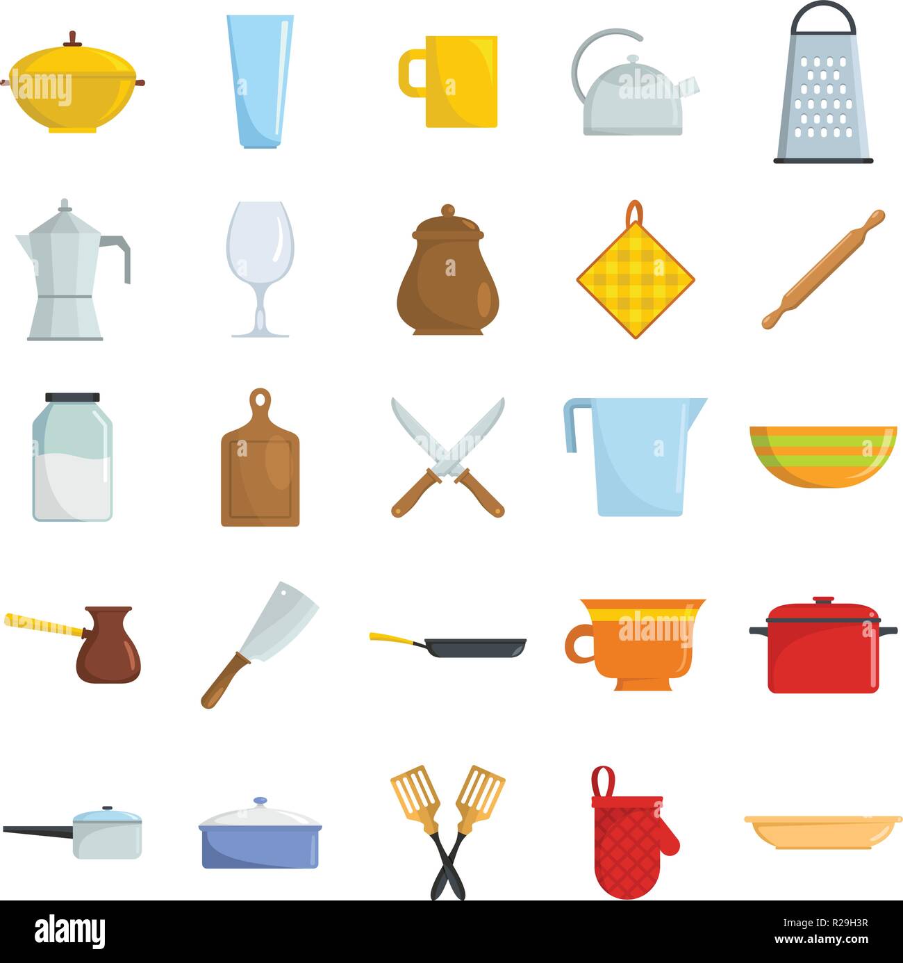 Kitchenware tools cook icons set. Flat illustration of 25 kitchenware ...