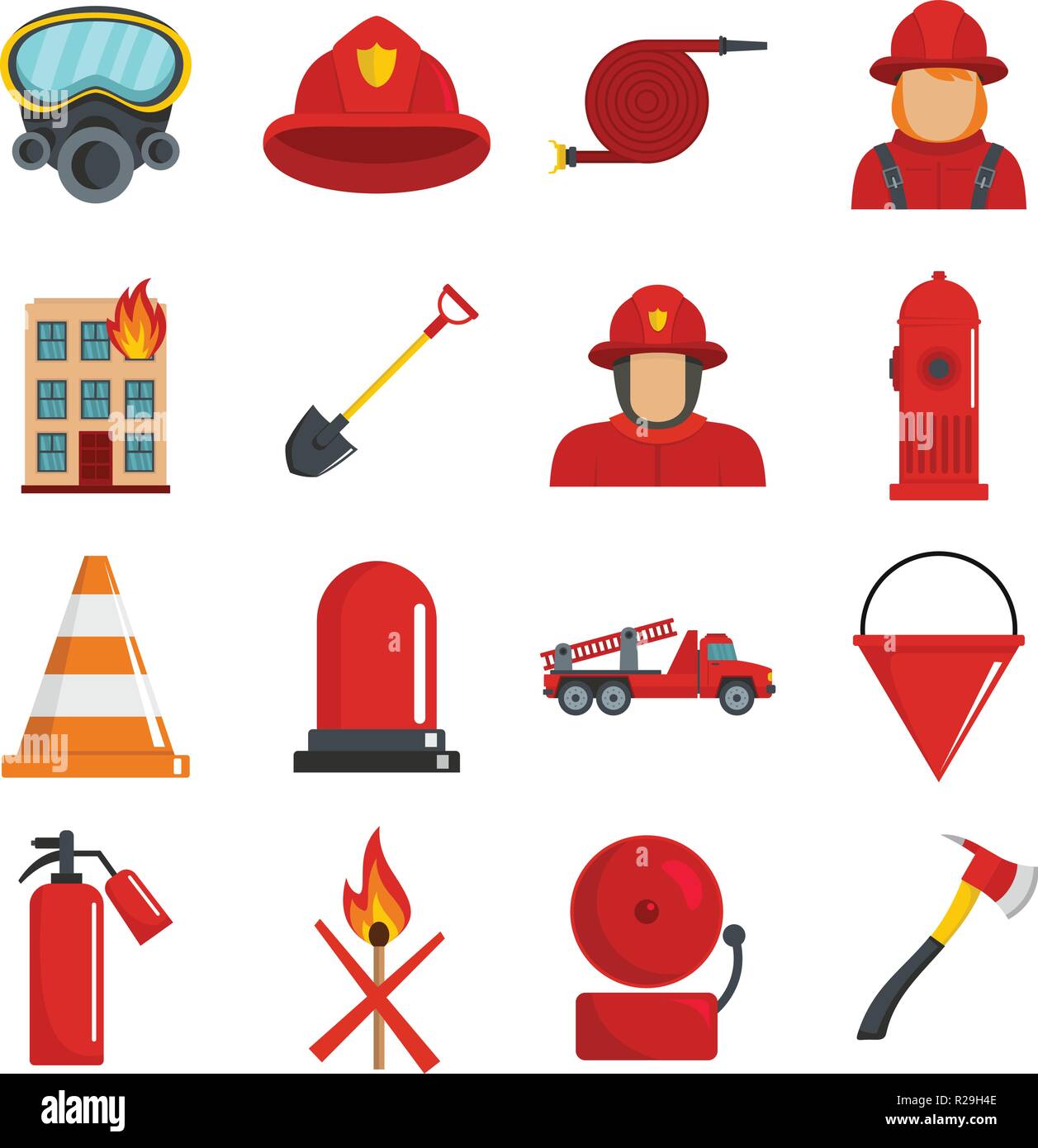 Fire fighter icons set. Flat illustration of 16 fire fighter vector ...