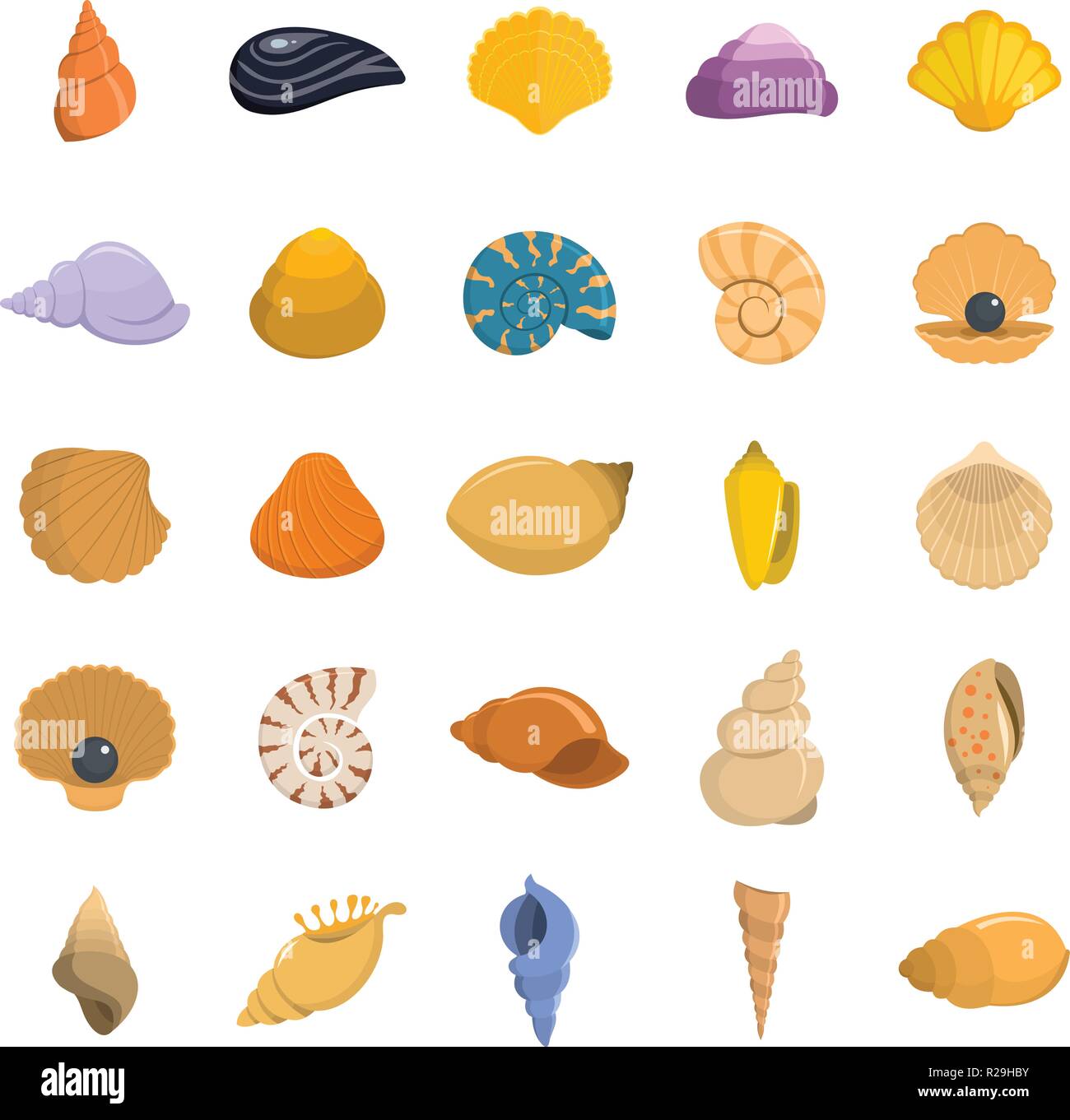 Sea shell icons set. Flat illustration of 25 Sea shell vector icons ...