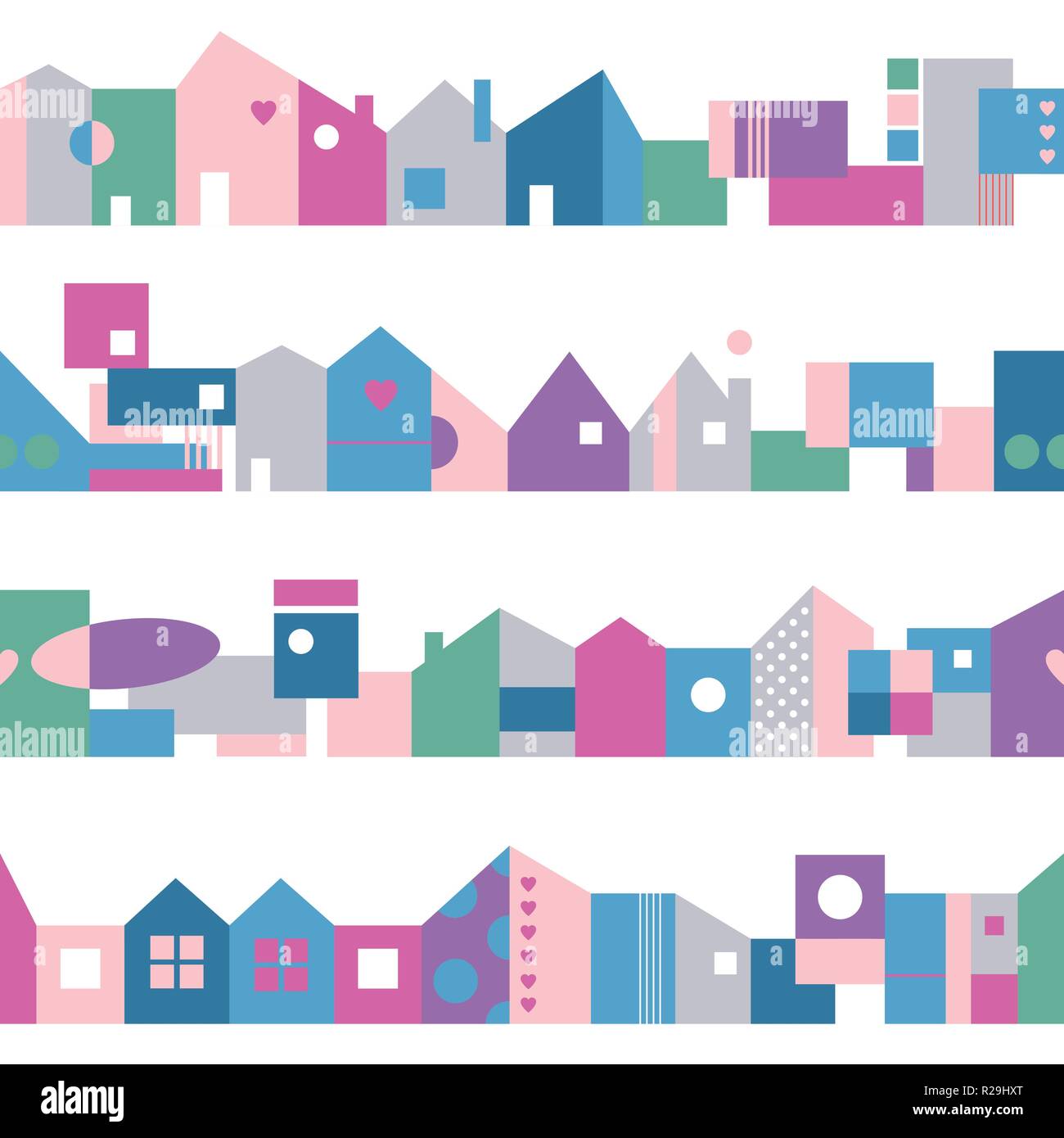 rows of small colorful modern and traditional houses pattern on white ...