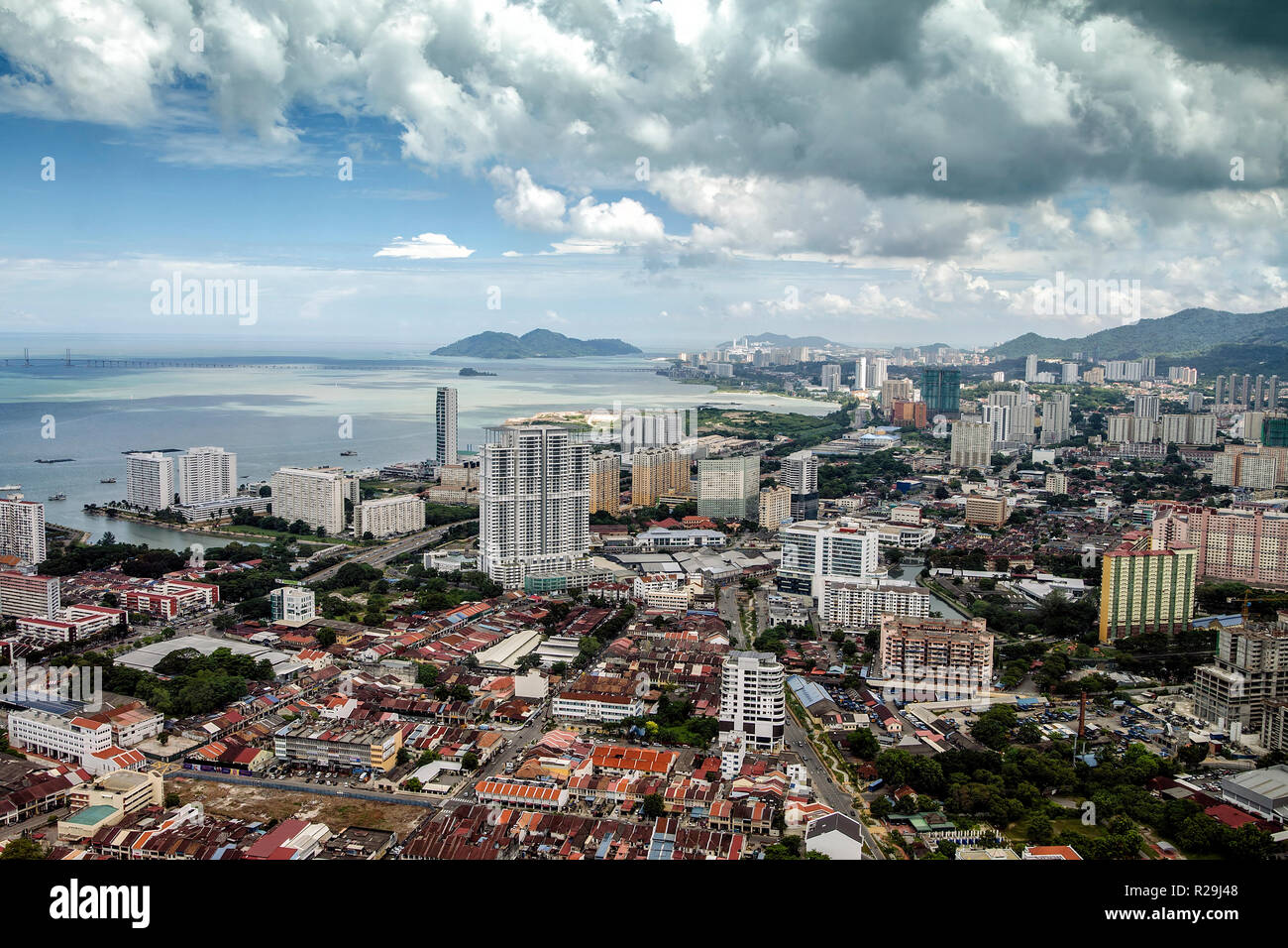 Aerial view of George Town from The Top Komtar in Penang, Malaysia ...