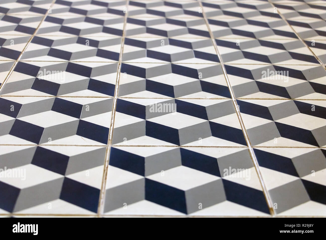 Perspective view of the floor of retro tiles. Repeating geometric ...