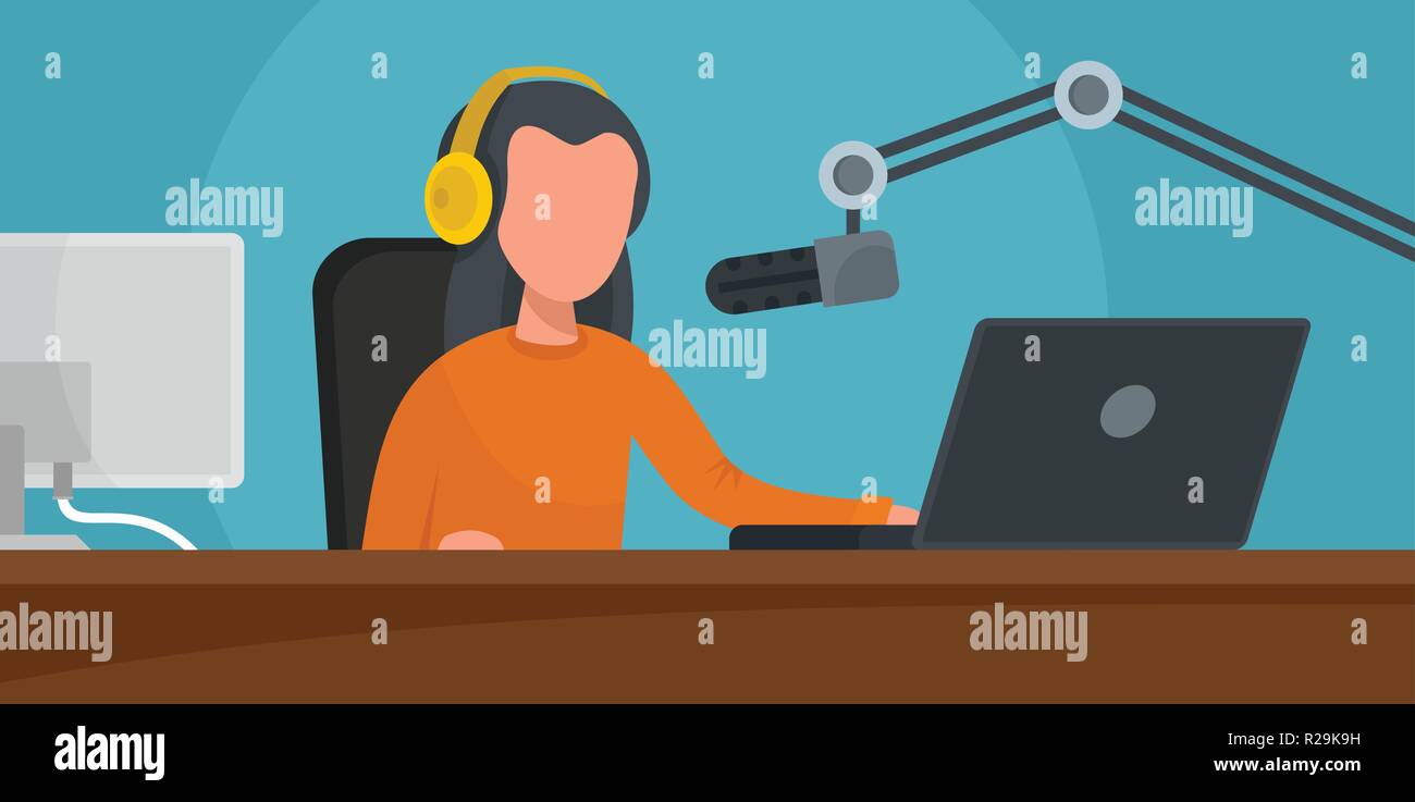 Music radio station banner horizontal. Flat illustration of vector ...