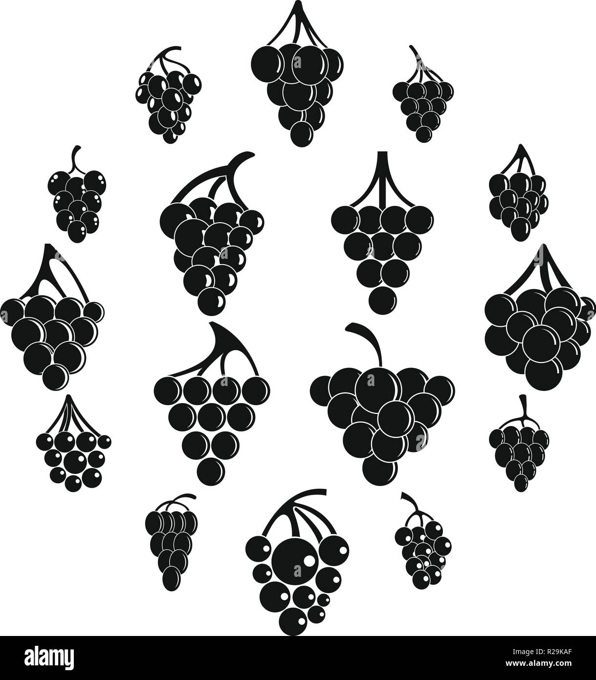 Grape wine bunch icons set. Simple illustration of 16 grape wine bunch ...