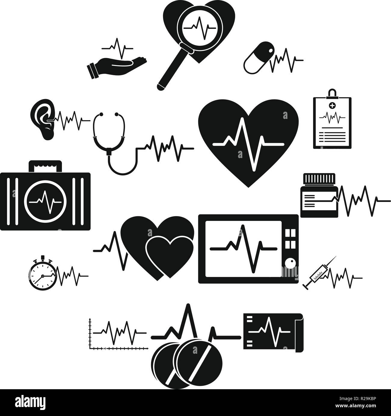 Heart pulse beat icons set. Simple illustration of 25 heart pulse beat ...