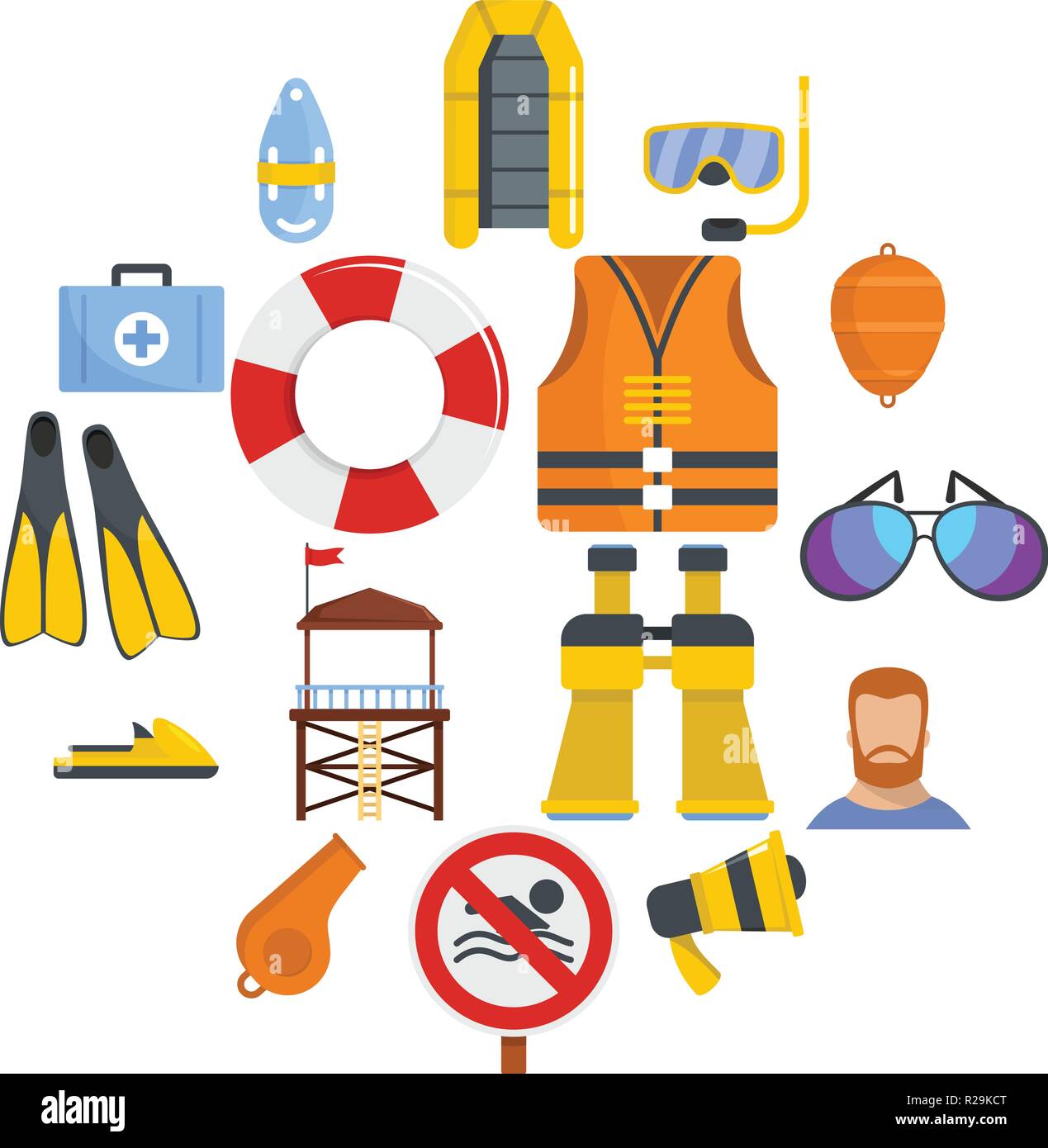Lifeguard save icons set. Flat illustration of 16 lifeguard save vector ...