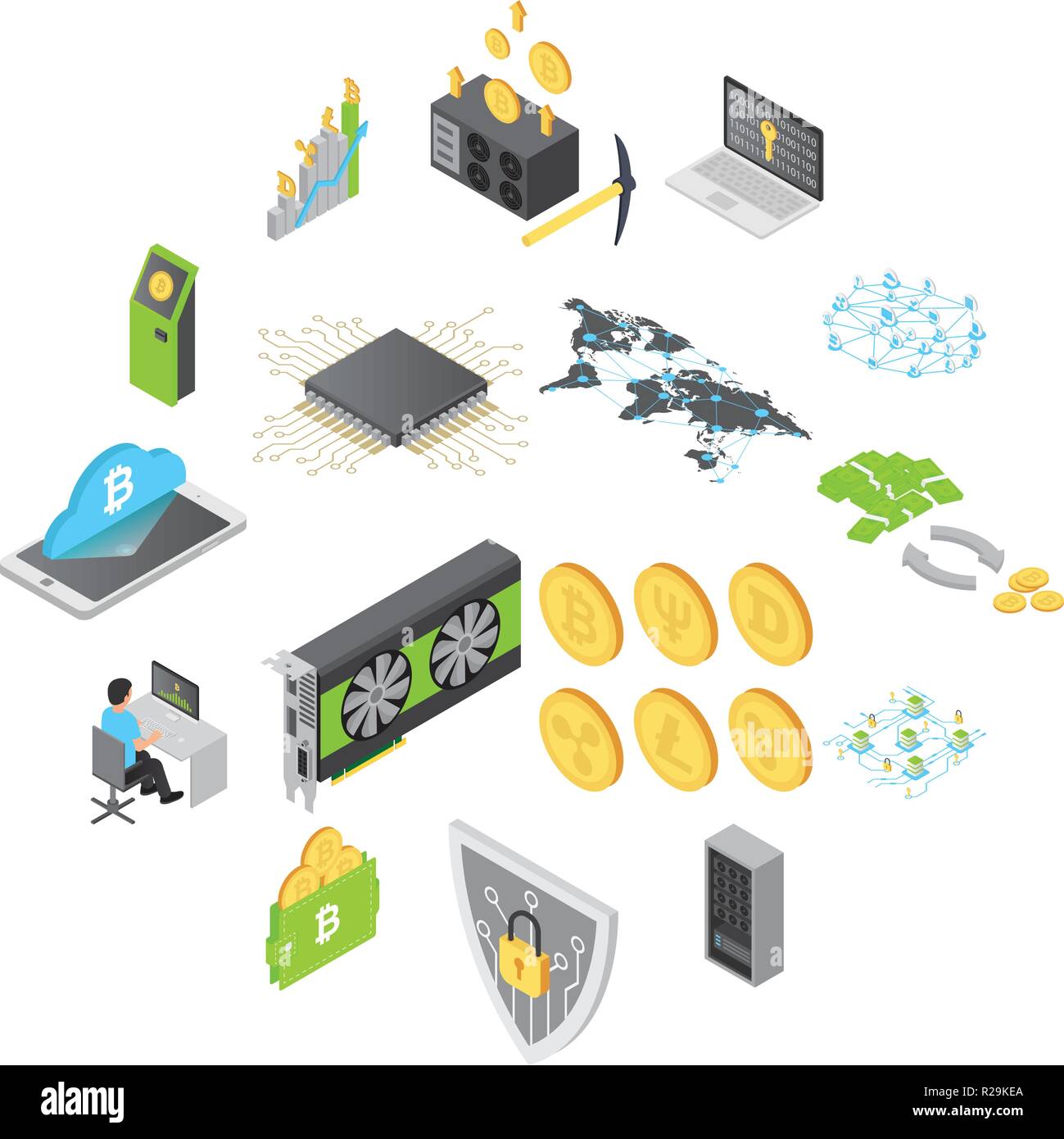 Blockchain technology icons set. Isometric illustration of 16 ...