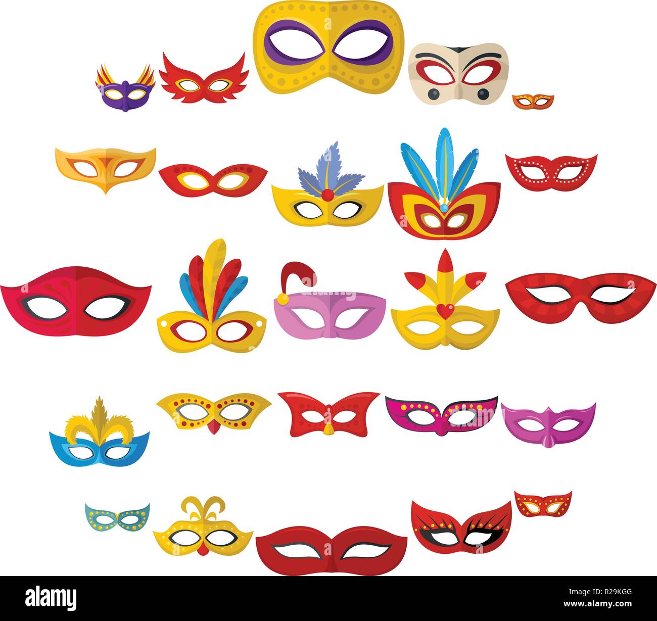 Carnival mask venetian icons set. Flat illustration of 25 carnival mask ...