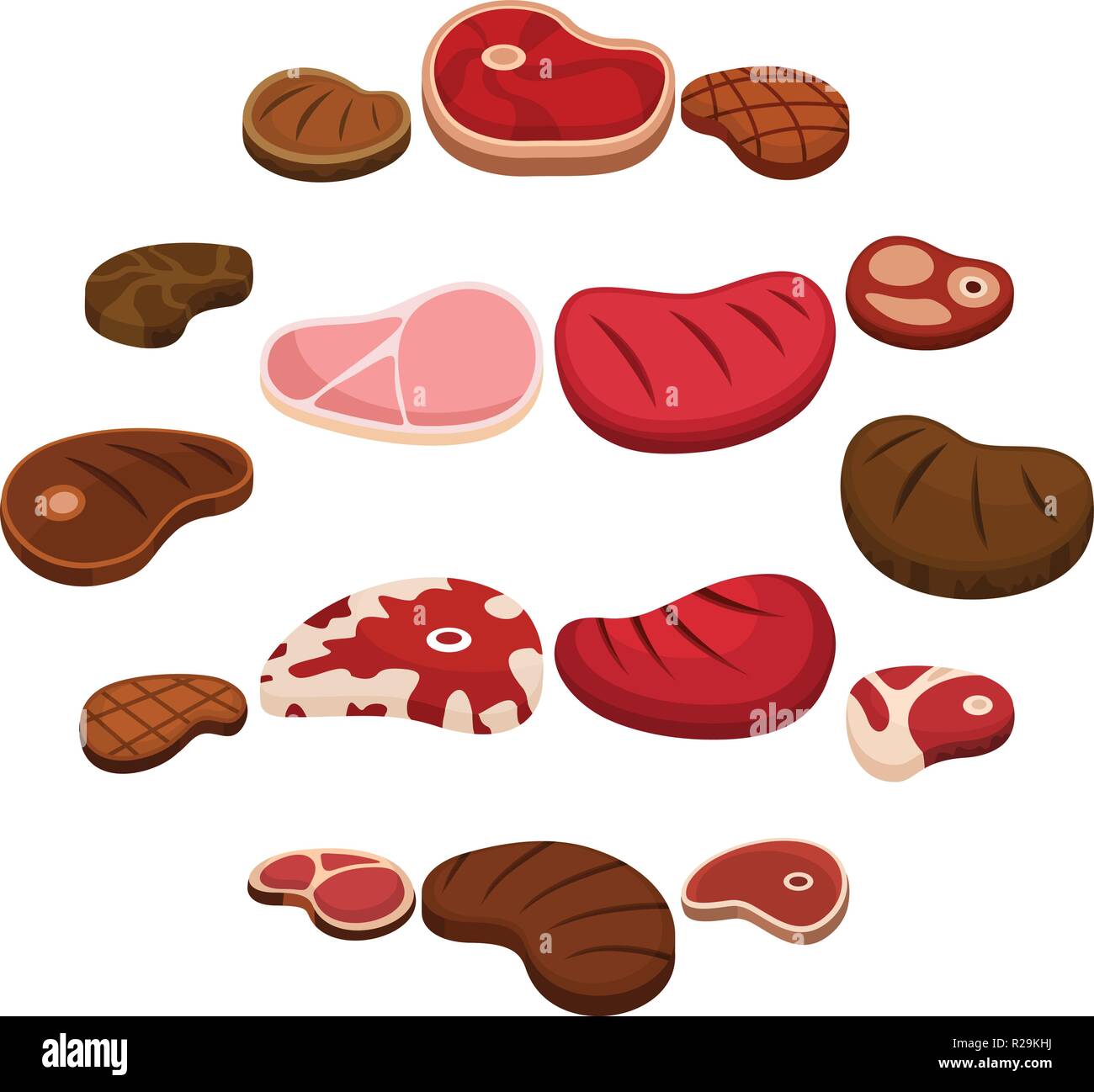 Steak dinner grilled beef icons set. Flat illustration of 16 steak ...