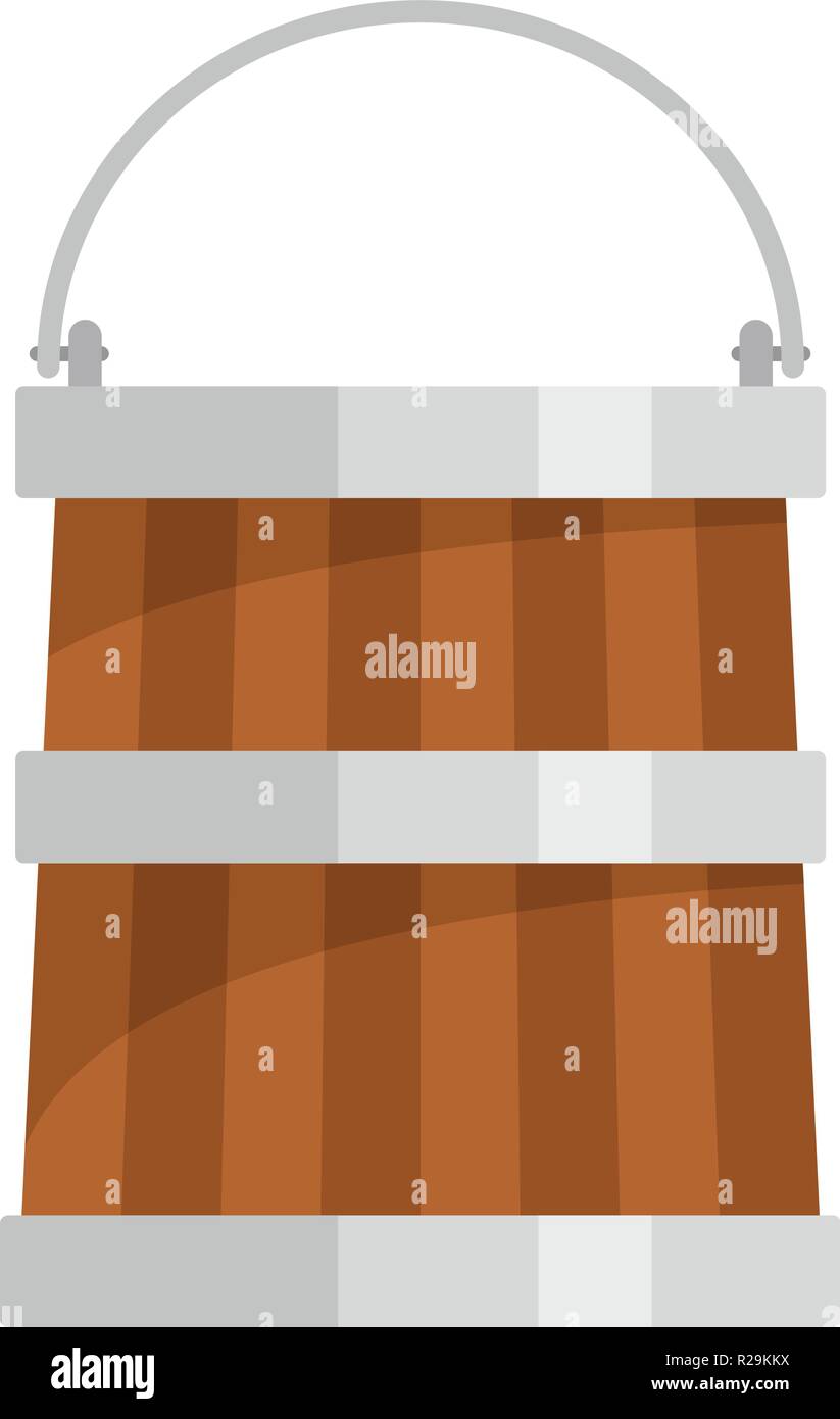 Wooden bucket icon. Flat illustration of wooden bucket vector icon for ...