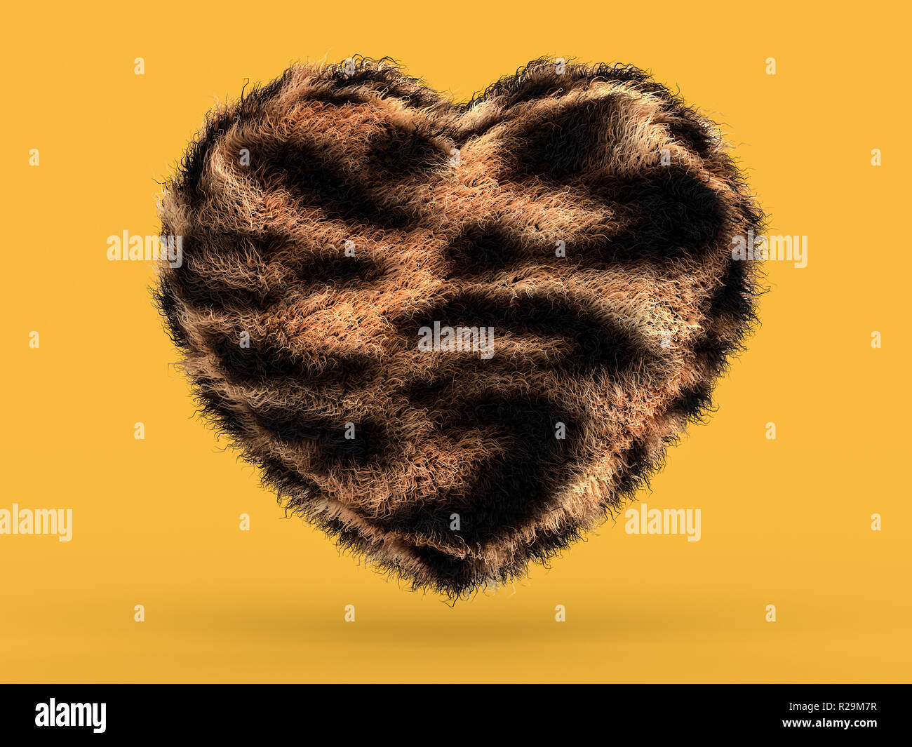 Cute fluffy pink heart shape on yellow. 3D rendering Stock Photo - Alamy