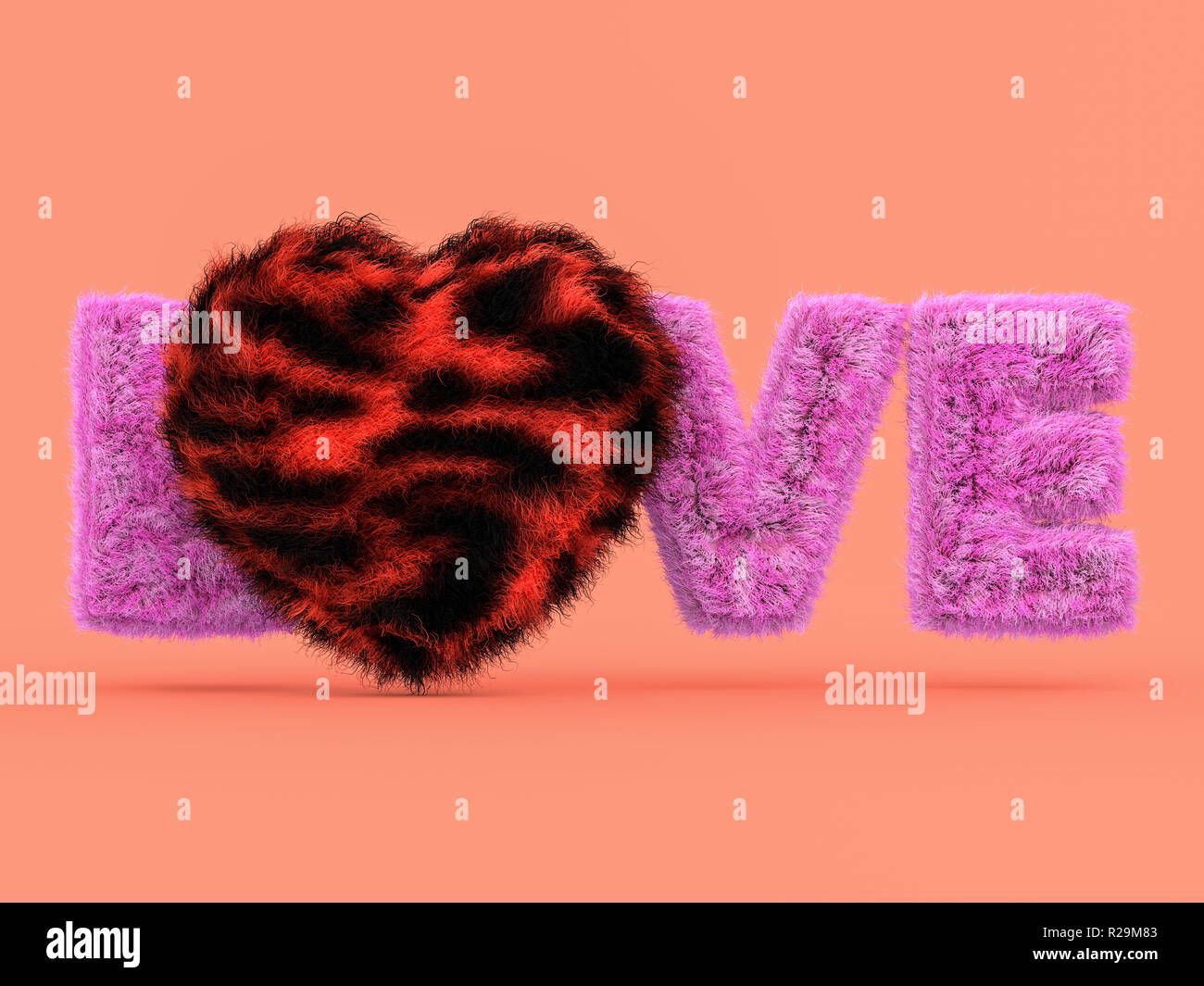 Cute fluffy pink heart shape on pink. 3D rendering Stock Photo - Alamy
