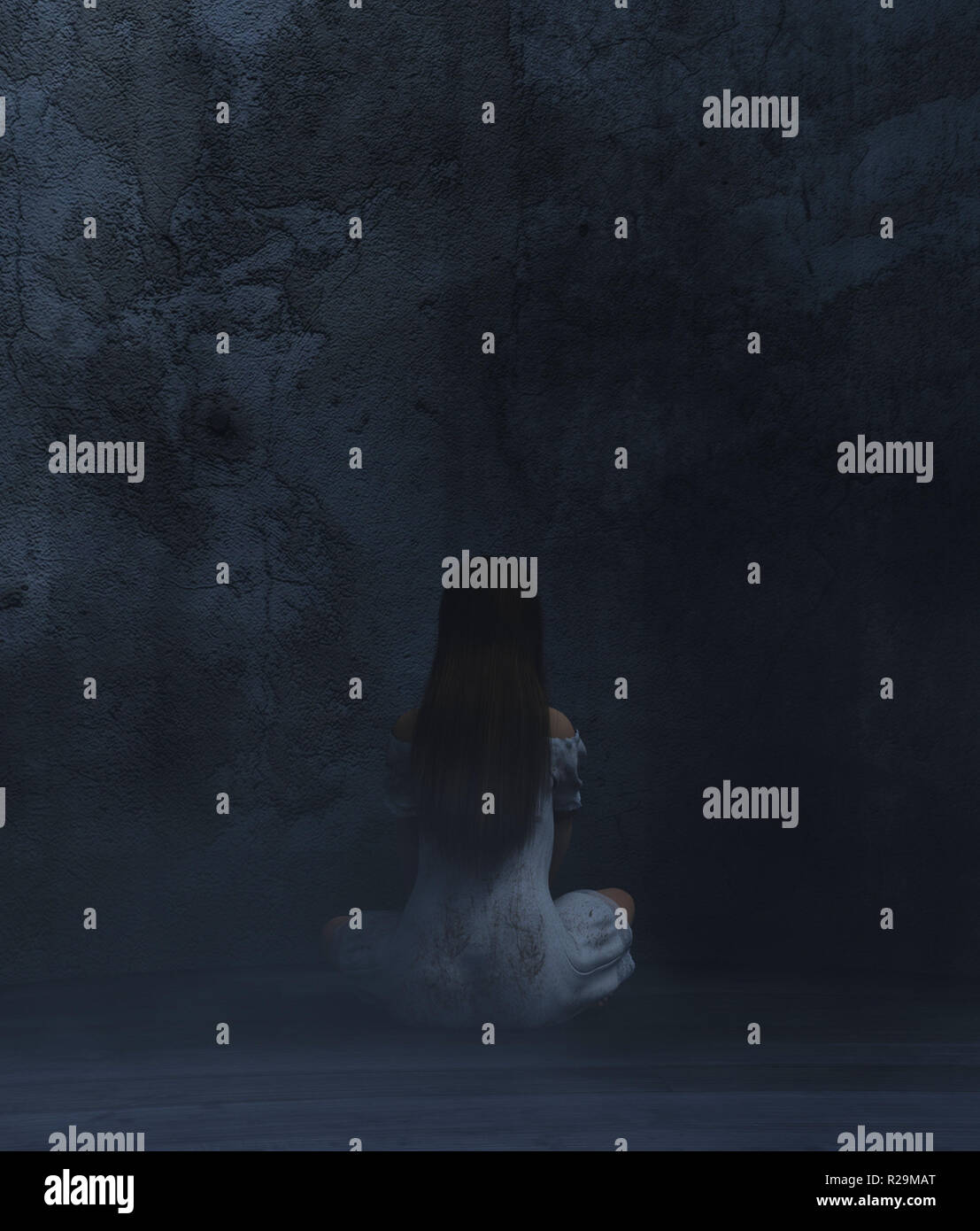 Scary ghost girl sitting hi-res stock photography and images - Alamy